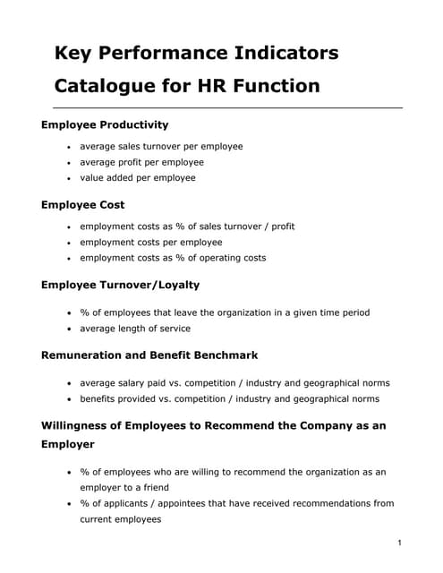 KRA for Head of HR | PDF | Human Resources | Business