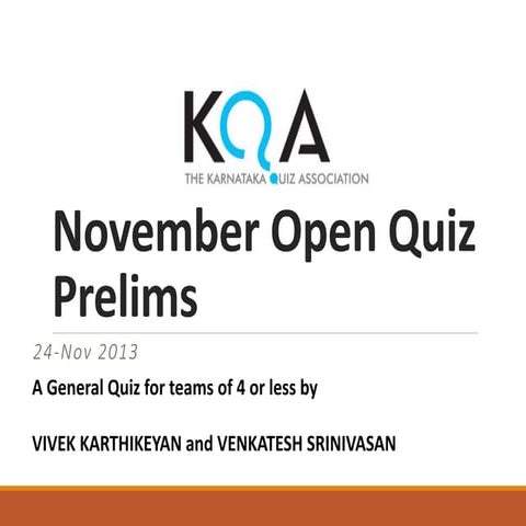 KQA November Open Quiz 2013 Prelims for upload | PDF