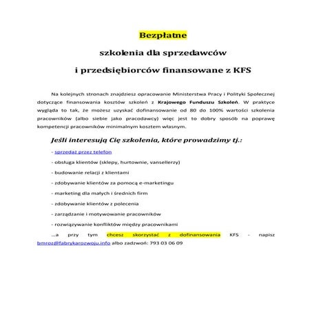 Krajowy Fundusz Szkoleniowy - Jak otrzymać dofinansowanie na szkolenie dla sprzedawców? | PDF