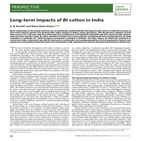 Kranthi and Stone - 2020 - Long-term impacts of Bt cotton in India.pdf
