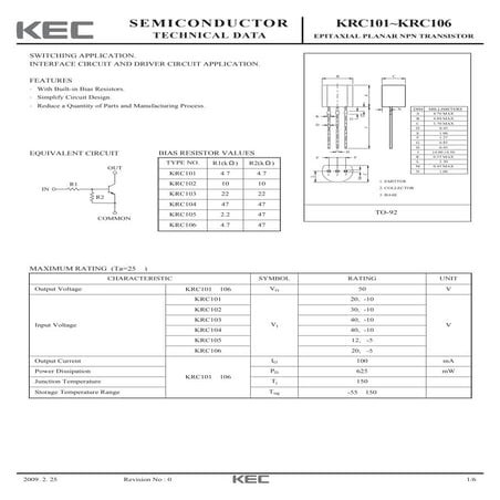 Original Digital Transistor KRC105 C105M C105 100mA 50V TO-92 New | PDF