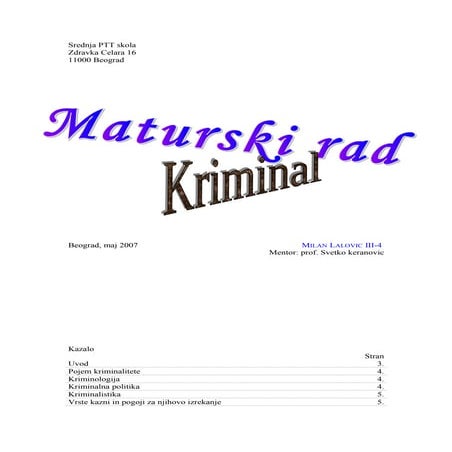 Kriminal sociologija -mak | DOC