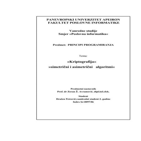 Kriptografija simetricni i asimetricni algoritmi | DOC