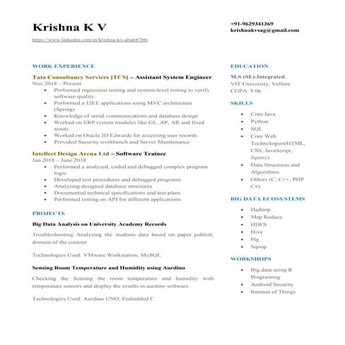 Krishna kv resume 2019 | PDF