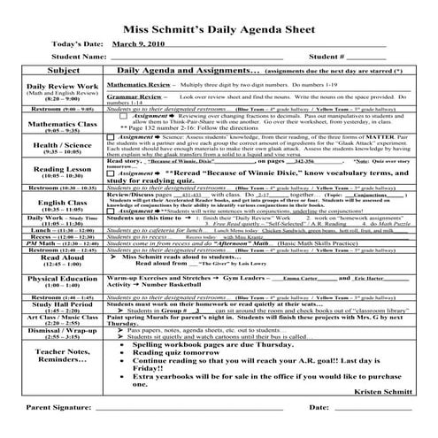 Daily Agenda Sheet | PDF