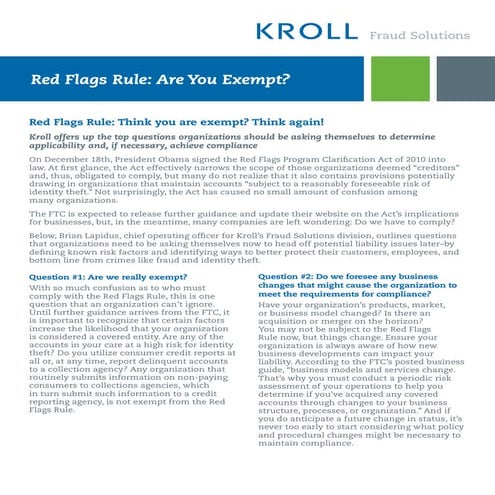 Kroll. Red Flags Applicability. Think Again. | PDF