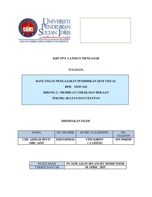 Rancangan pengajaran harian mengenal kraf tradisional | PPT