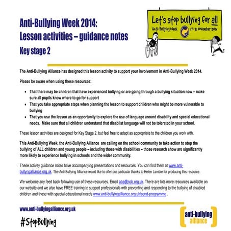 Anti-Bullying Week 2014: Lesson activities – guidance notes Key stage 2 ...