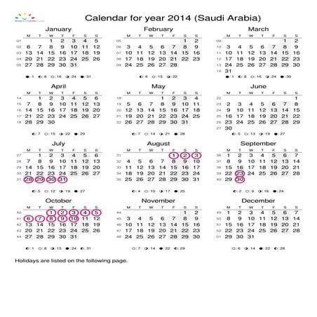 Saudi Arabia 2014 calendar | PDF