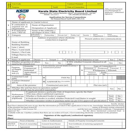 Kseb new connection application_form_ht | PDF | Business | Business and Finance