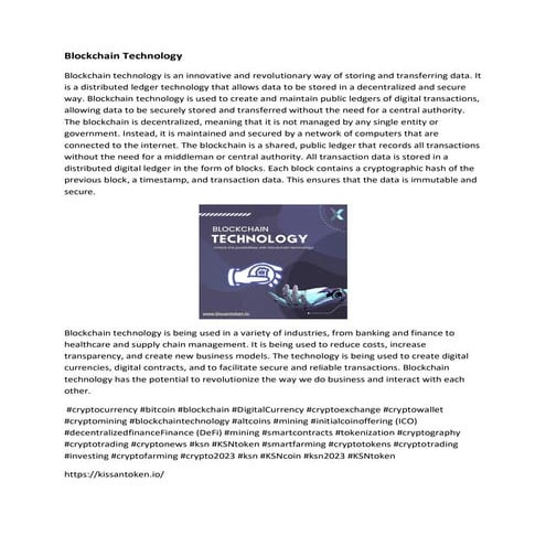 Decentralization and Blockchain fusion with Kissan Token.pdf