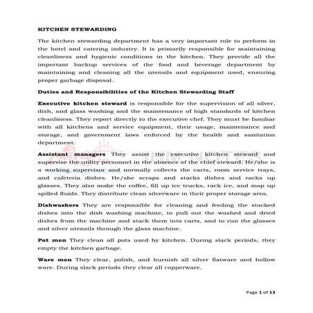 Kitchen stewarding department | PPTX