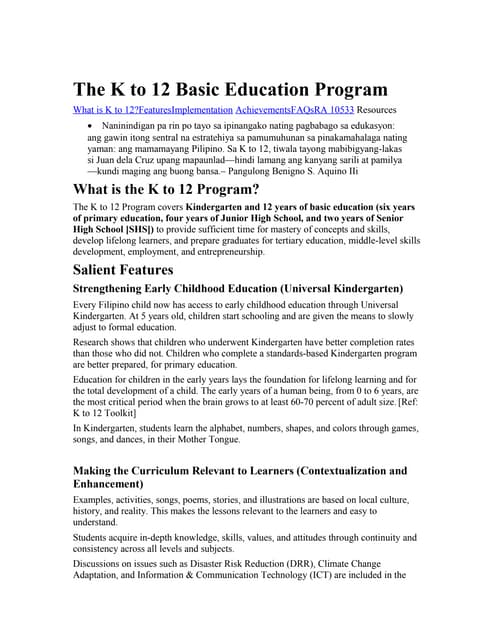 THE ENHANCED BASIC EDUCATION ACT OF 2013 (K TO 12) | PPTX | Secondary ...