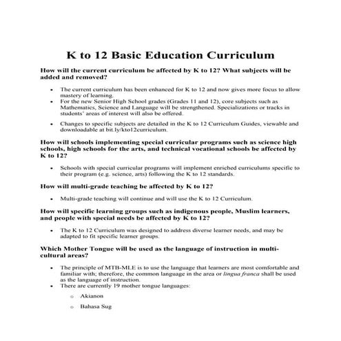 K to 12 Basic Education Curriculum | DOC