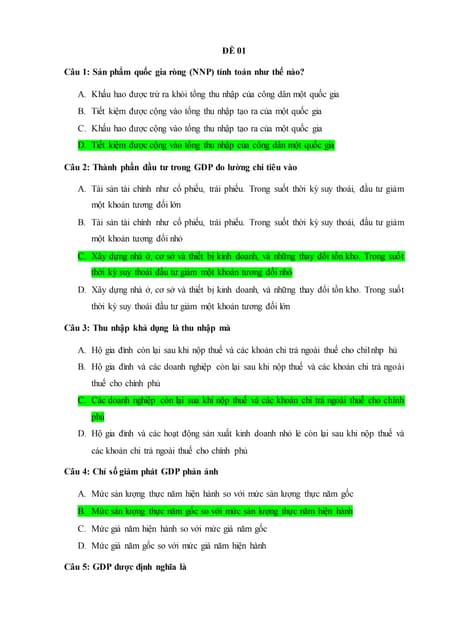 đề Thi trắc nghiệm kinh tế vĩ mô (có đáp án) | PDF