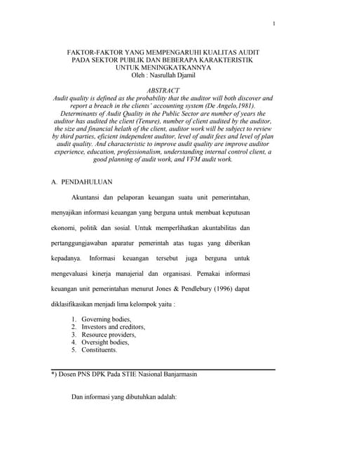 Tugas rmk chapter 1 pengauditan | DOCX