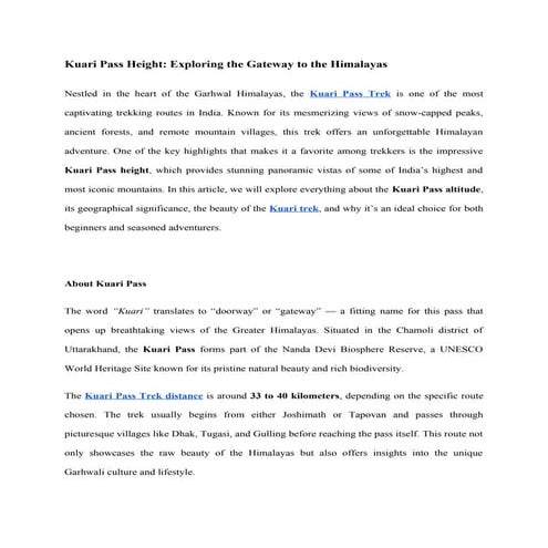 Kuari Pass Height: Exploring the Gateway to the Himalayas | DOCX