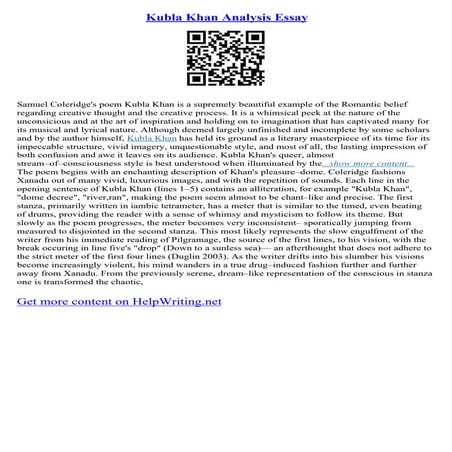 Kubla Khan Analysis Essay | PDF | Poetry | Books and Literature
