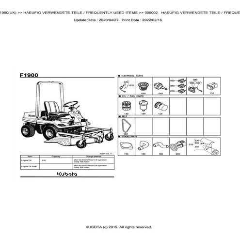 Kubota F1900 (UK) Front Mower Parts Catalogue Manual (Publishing ID ...
