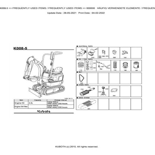 Kubota K008-5 Excavator Parts Catalogue Manual (Publishing ID BKIDA5208 ...