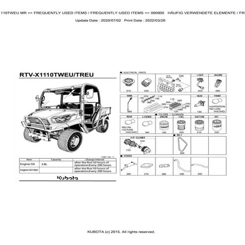 Kubota RTV-X1110TWEU MR Utility Vehicle Parts Catalogue Manual ...