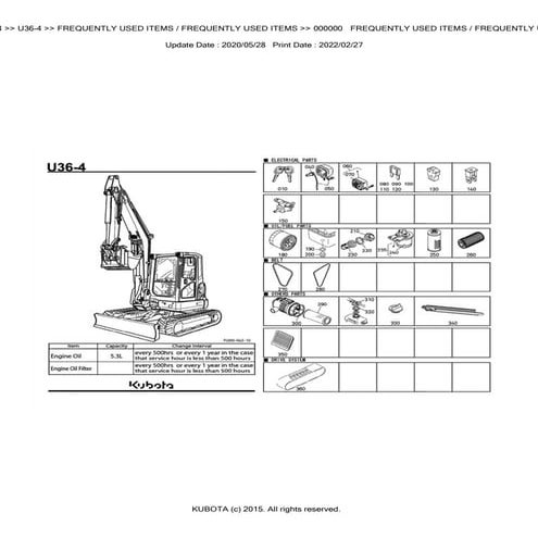 Kubota U36-4 Excavator Parts Catalogue Manual (Publishing ID BKIDA5138).pdf