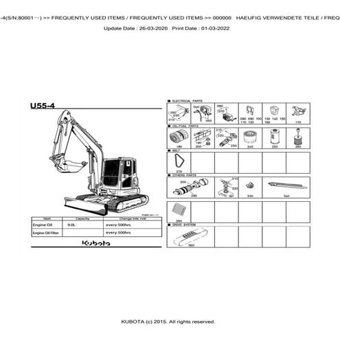 Kubota U55-4 (SN 80001 and up) Excavator Parts Catalogue Manual ...