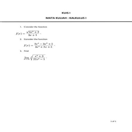 Kalkulus 1 - Kuis 1 | DOC