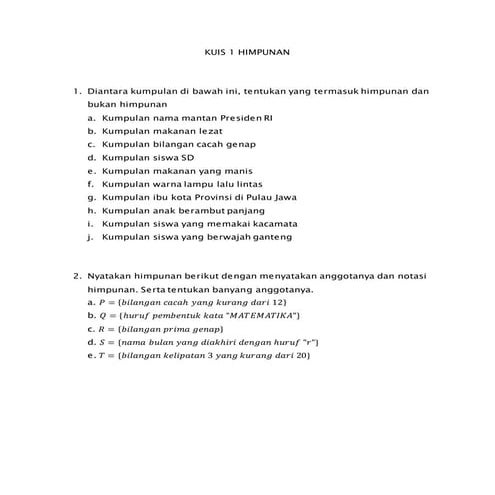 Kuis 1 himpunan | PDF