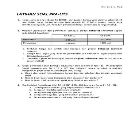 Latihan + jawaban mikro 1 (uts) - FEUI | PDF