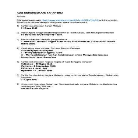 Kuiz kemerdekaan tahap dua | DOCX