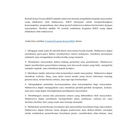 Contoh Program Kerja KKN Untuk Desa | PDF