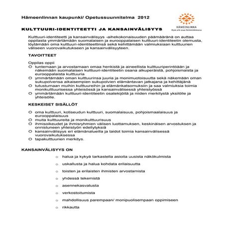 Kulttuuri identiteetti ja-kansainvälisyys opetussuunnitelma[1] | PDF