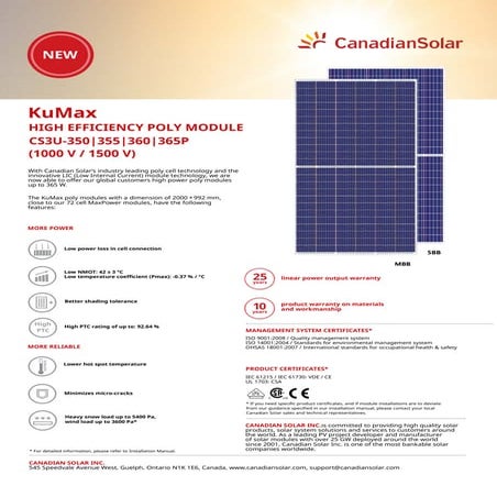 Canadian 355w Poly Dual Cell panel | PDF | Power and Energy Industry ...