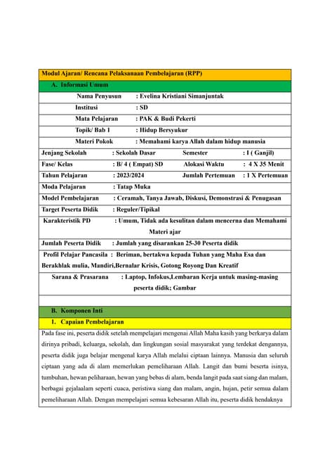 Modul Ajar Agama Kristen Fase A Kurikulum Merdeka | PDF