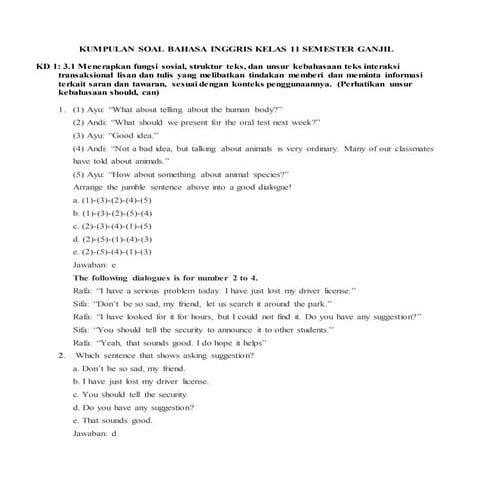 Kumpulan soal bahasa inggris kelas 11 semester ganjil | PDF