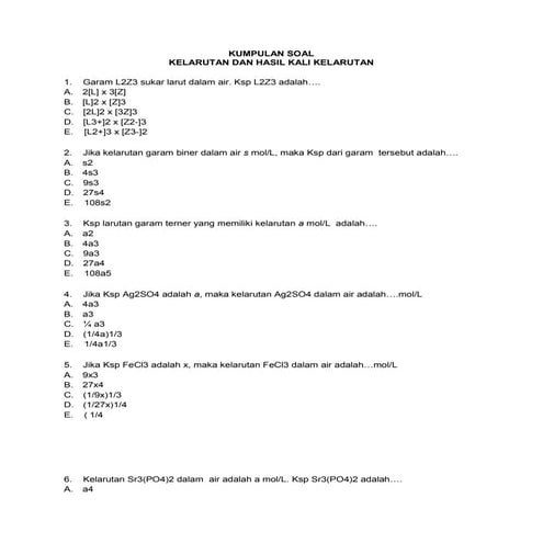 Kumpulan soal ksp | DOCX