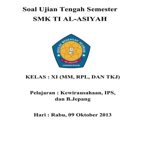 Kumpulan soal uts kelas xi rabu | PDF