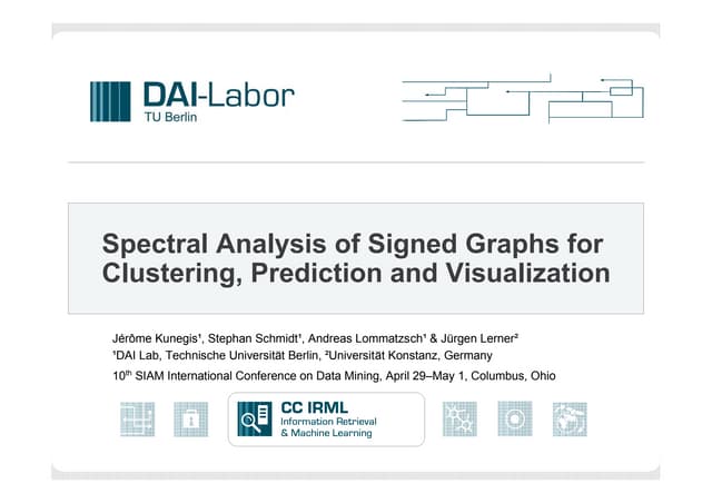Spectral Analysis Of Signed Graphs For Clustering Prediction And Visualization Ppt
