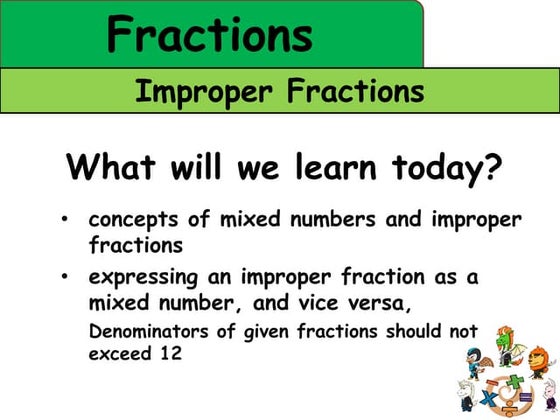 Converting fractions improper to mixed numbers | PPT