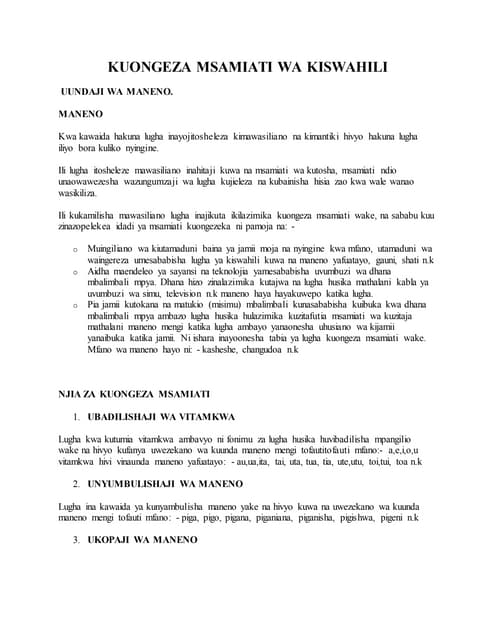 Lahaja za kiswahili kwa ujumla | PDF