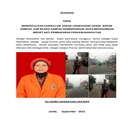 Kurikulum sadar lingkungan cegah kebakaran:WORO HANDAYANI,SPd,MPd | PDF