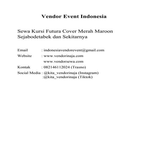 Sewa Kursi Futura Cover Merah Maroon Sejabodetabek dan Sekitarnya | PDF