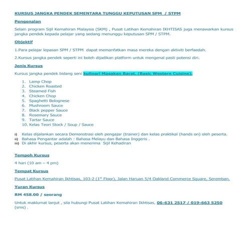 Kursus jangka pendek sementara tunggu keputusan spm | DOCX