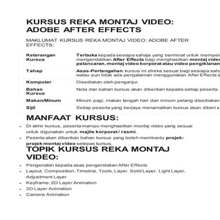 Kursus reka montaj video | DOCX