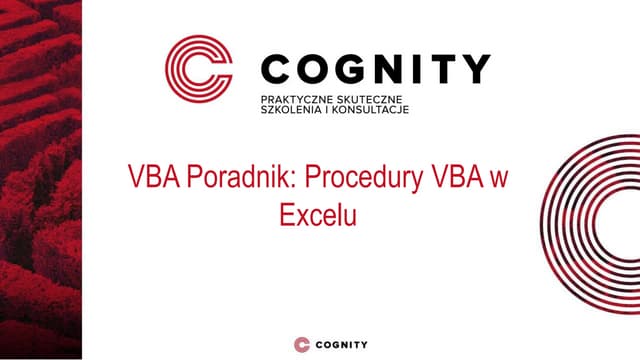 Kurs Vba Procedury Vba W Excelu Ppt
