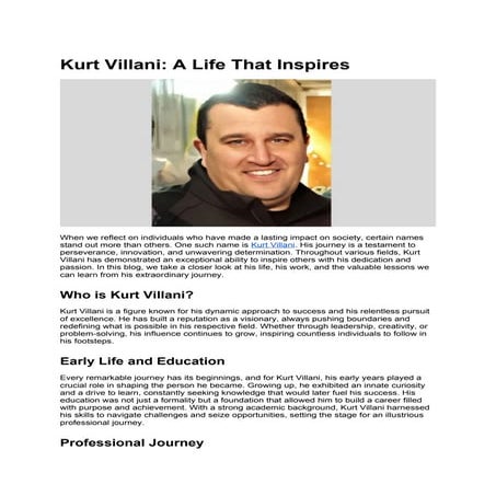 Kurt Villani: A Journey of Inspiration Kurt Villani: A Journey of ...