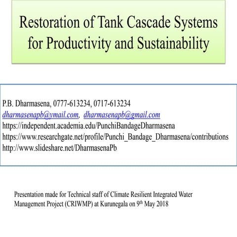 Restoration of Tank Cascade Systems for Productivity and Sustainability ...