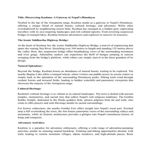 "Kushma: Gateway to Nepal's Majestic Himalayan Landscapes and Cultural ...