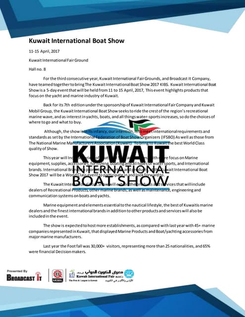 Kuwait international Boat Show. Boat information | DOCX | Cruises ...